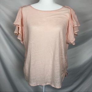 Anthropologie | Tops | Anthropologie Eri Ali Peach Ruffle Sleeve Linen | Poshmark